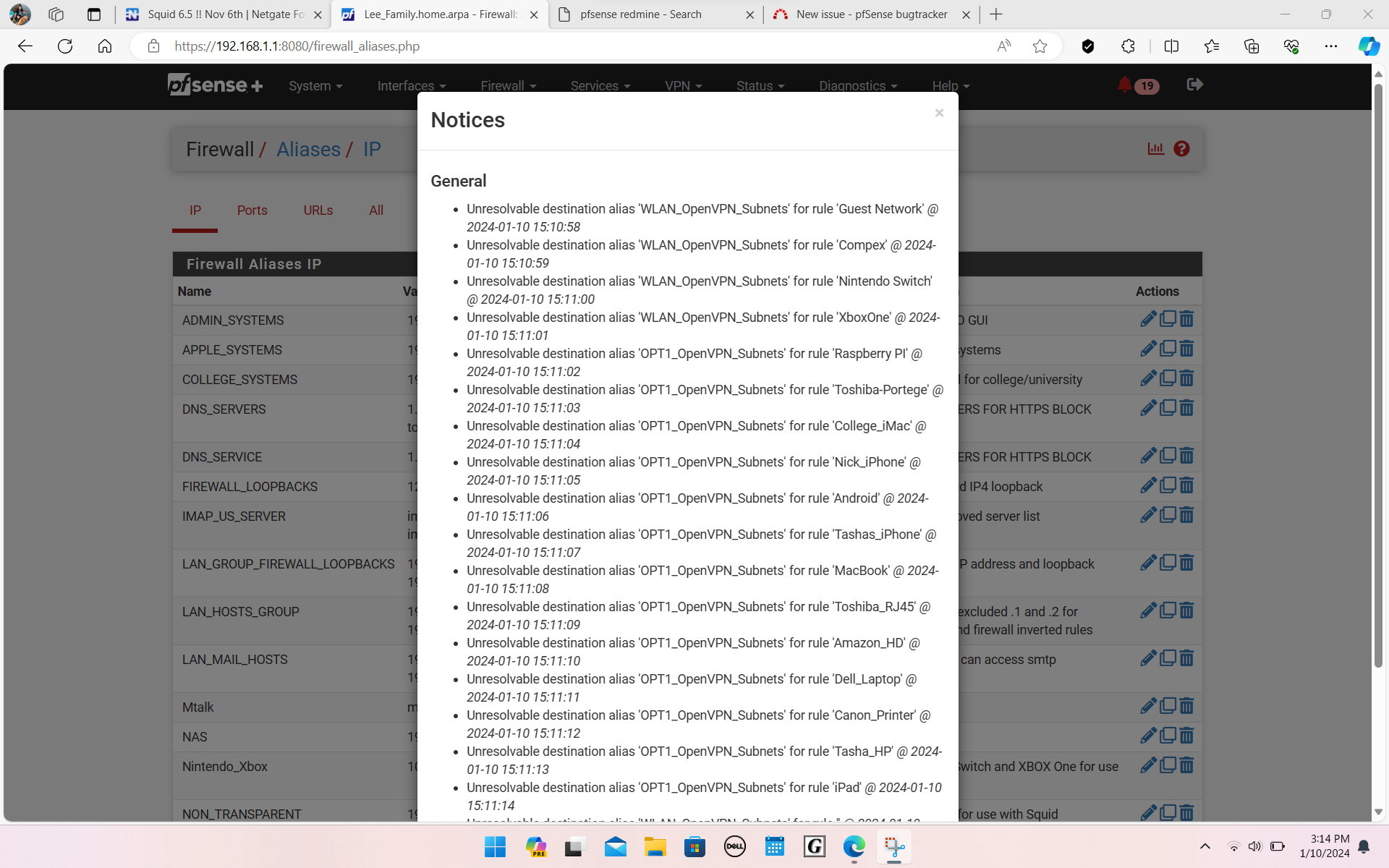 Bug #15153: Backup Restore Issues restoring (Restore Area: Firewall Rules) Aliases for Subnets ...